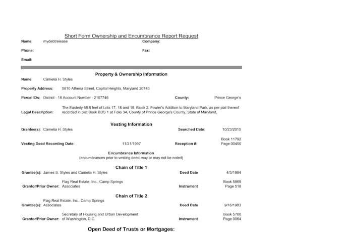 do Property searches, Title Search, Ownership Encumbrance Report