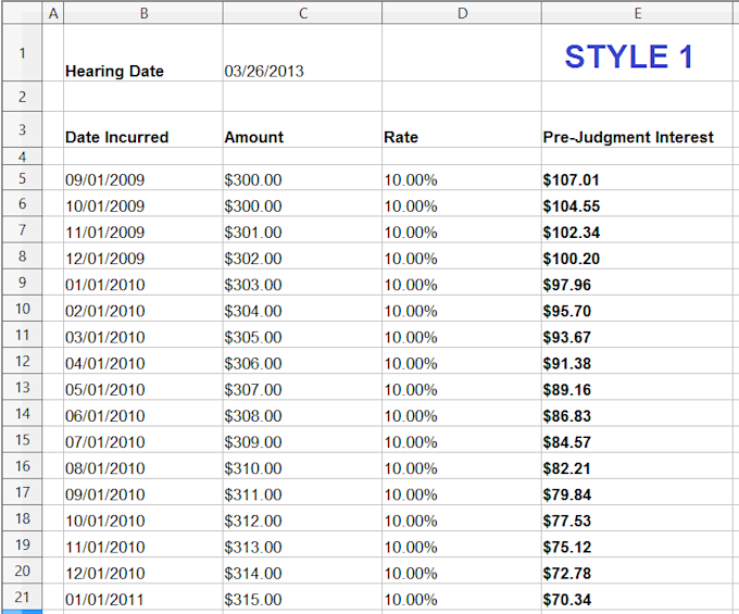 create a PreJudgment Interest Worksheet in Excel - fiverr